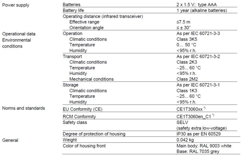 SIEMENS IRA211 Remote Control Thermostats Product Specifications Guide ...
