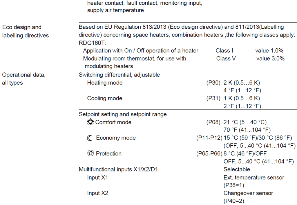 SIEMENS RDG100 Room Thermostat Product Specifications Guide ...